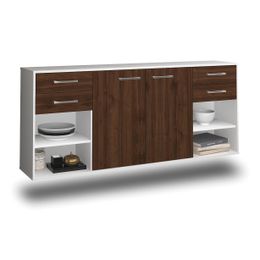 Stil.Zeit Sideboard Independence | Korpus Weiß | Walnuss hängend mit Griffen (180x79x35cm)