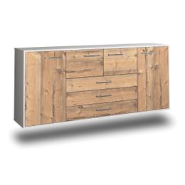 Stil.Zeit Sideboard Metairie | Korpus Weiß | Pinie hängend mit Griffen (180x79x35cm)