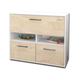 Stil.Zeit Sideboard Cassandra | Korpus Weiß | Zeder mit Griffen (92x79x35cm)