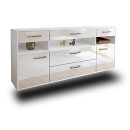 Stil.Zeit Sideboard Inglewood | Korpus Weiß | Weiß hängend mit Griffen (180x79x35cm)