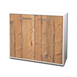 Stil.Zeit Sideboard Blanka | Korpus Weiß | Pinie mit Griffen (92x79x35cm)