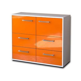 Stil.Zeit Sideboard Dana | Korpus Weiß | Orange mit Griffen (92x79x35cm)