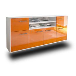 Stil.Zeit Sideboard Cedar Rapids | Korpus Weiß | Orange hängend mit Griffen (180x79x35cm)