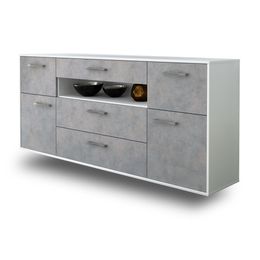 Stil.Zeit Sideboard Elizabeth | Korpus Weiß | Beton hängend mit Griffen (180x79x35cm)