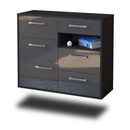 Stil.Zeit Sideboard Huntsville | Korpus Anthrazit | Grau hängend mit Griffen (92x79x35cm)