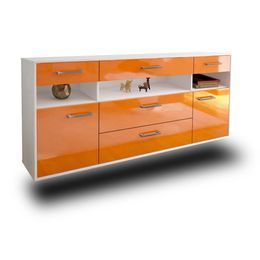 Stil.Zeit Sideboard Inglewood | Korpus Weiß | Orange hängend mit Griffen (180x79x35cm)