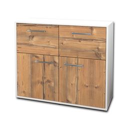 Stil.Zeit Sideboard Calliope | Korpus Weiß | Pinie mit Griffen (92x79x35cm)