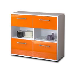 Stil.Zeit Sideboard Carmen | Korpus Weiß | Orange mit Griffen (92x79x35cm)