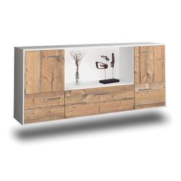 Stil.Zeit Sideboard Sunnyvale | Korpus Weiß | Pinie hängend mit Griffen (180x79x35cm)