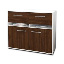 Stil.Zeit Sideboard Brunilde | Korpus Weiß | Walnuss mit Griffen (92x79x35cm)