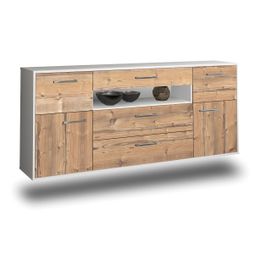 Stil.Zeit Sideboard Elizabeth | Korpus Weiß | Pinie hängend mit Griffen (180x79x35cm)