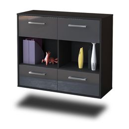 Stil.Zeit Sideboard Providence | Korpus Anthrazit | Grau hängend mit Griffen (92x79x35cm)