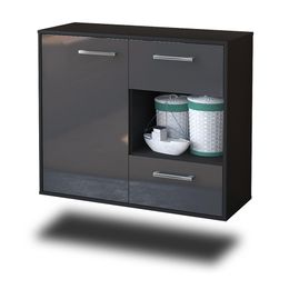 Stil.Zeit Sideboard Brownsville | Korpus Anthrazit | Grau hängend mit Griffen (92x79x35cm)