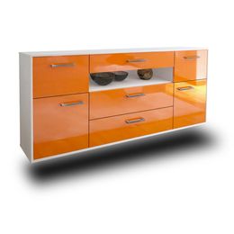 Stil.Zeit Sideboard Elizabeth | Korpus Weiß | Orange hängend mit Griffen (180x79x35cm)