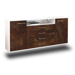 Stil.Zeit Sideboard New Haven | Korpus Weiß | Rost hängend mit Griffen (180x79x35cm)