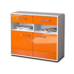 Stil.Zeit Sideboard Bruna | Korpus Weiß | Orange mit Griffen (92x79x35cm)