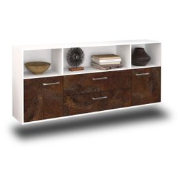 Stil.Zeit Sideboard Hartford | Korpus Weiß | Rost hängend mit Griffen (180x79x35cm)