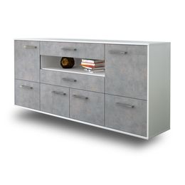 Stil.Zeit Sideboard McAllen | Korpus Weiß | Beton hängend mit Griffen (180x79x35cm)