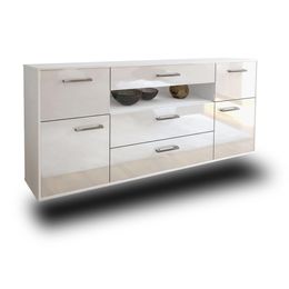 Stil.Zeit Sideboard Elizabeth | Korpus Weiß | Weiß hängend mit Griffen (180x79x35cm)