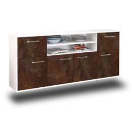 Stil.Zeit Sideboard Topeka | Korpus Weiß | Rost hängend mit Griffen (180x79x35cm)