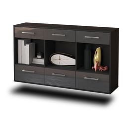 Stil.Zeit Sideboard Torrance | Korpus Anthrazit | Grau hängend mit Griffen (136x79x35cm)