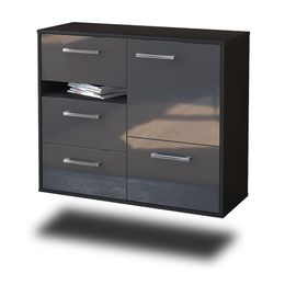 Stil.Zeit Sideboard Ontario | Korpus Anthrazit | Grau hängend mit Griffen (92x79x35cm)