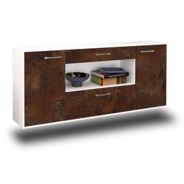 Stil.Zeit Sideboard Ann Arbor | Korpus Weiß | Rost hängend mit Griffen (180x79x35cm)