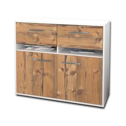 Stil.Zeit Sideboard Brunilde | Korpus Weiß | Pinie mit Griffen (92x79x35cm)