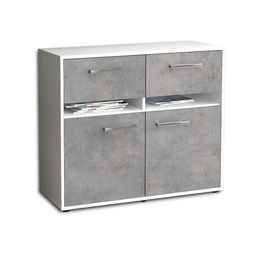 Stil.Zeit Sideboard Brunilde | Korpus Weiß | Beton mit Griffen (92x79x35cm)