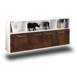 Stil.Zeit Sideboard Columbia | Korpus Weiß | Rost hängend mit Griffen (180x79x35cm)