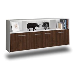 Stil.Zeit Sideboard Columbia | Korpus Weiß | Walnuss hängend mit Griffen (180x79x35cm)