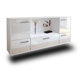 Stil.Zeit Sideboard Sunnyvale | Korpus Weiß | Weiß hängend mit Griffen (180x79x35cm)