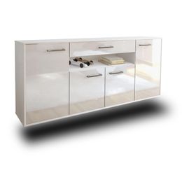 Stil.Zeit Sideboard Lansing | Korpus Weiß | Weiß hängend mit Griffen (180x79x35cm)