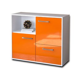 Stil.Zeit Sideboard Carina | Korpus Weiß | Orange mit Griffen (92x79x35cm)