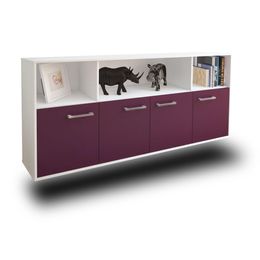 Stil.Zeit Sideboard Columbia | Korpus Weiß | Lila hängend mit Griffen (180x79x35cm)