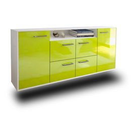 Stil.Zeit Sideboard Carrollton | Korpus Weiß | Grün hängend mit Griffen (180x79x35cm)