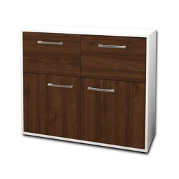 Stil.Zeit Sideboard Calliope | Korpus Weiß | Walnuss mit Griffen (92x79x35cm)