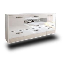 Stil.Zeit Sideboard Savannah | Korpus Weiß | Weiß hängend mit Griffen (180x79x35cm)