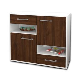 Stil.Zeit Sideboard Carmelina | Korpus Weiß | Walnuss mit Griffen (92x79x35cm)