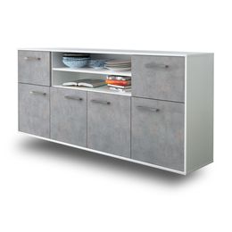 Stil.Zeit Sideboard Topeka | Korpus Weiß | Beton hängend mit Griffen (180x79x35cm)