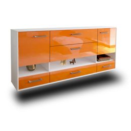 Stil.Zeit Sideboard Lafayette | Korpus Weiß | Orange hängend mit Griffen (180x79x35cm)