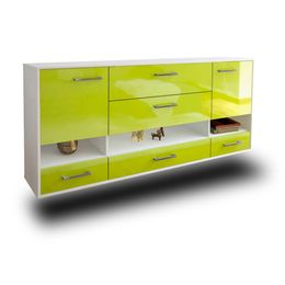 Stil.Zeit Sideboard Lafayette | Korpus Weiß | Grün hängend mit Griffen (180x79x35cm)