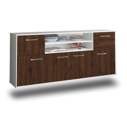 Stil.Zeit Sideboard Topeka | Korpus Weiß | Walnuss hängend mit Griffen (180x79x35cm)