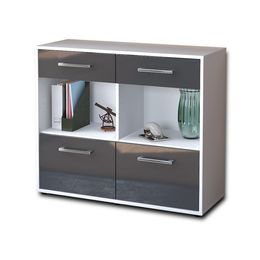 Stil.Zeit Sideboard Christina | Korpus Weiß | Grau mit Griffen (92x79x35cm)