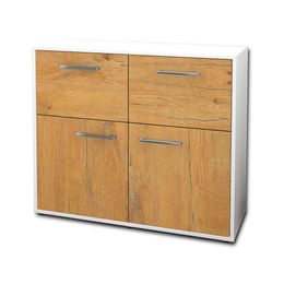 Stil.Zeit Sideboard Calliope | Korpus Weiß | Eiche mit Griffen (92x79x35cm)