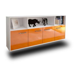 Stil.Zeit Sideboard Columbia | Korpus Weiß | Orange hängend mit Griffen (180x79x35cm)