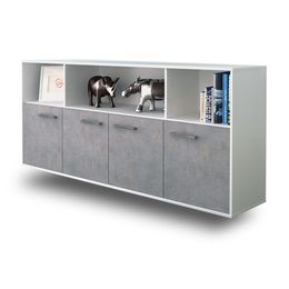 Stil.Zeit Sideboard Columbia | Korpus Weiß | Beton hängend mit Griffen (180x79x35cm)