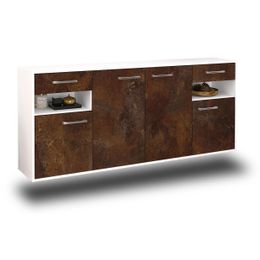 Stil.Zeit Sideboard Killeen | Korpus Weiß | Rost hängend mit Griffen (180x79x35cm)