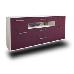 Stil.Zeit Sideboard Elizabeth | Korpus Weiß | Lila hängend mit Griffen (180x79x35cm)