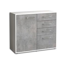 Stil.Zeit Sideboard Celestina | Korpus Weiß | Beton mit Griffen (92x79x35cm)